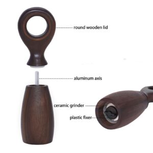 Salt and Pepper Grinder Refillable Solid Wood Spice Mill Ceramic Rotor Steel Core with Strong Adjustable Coarseness