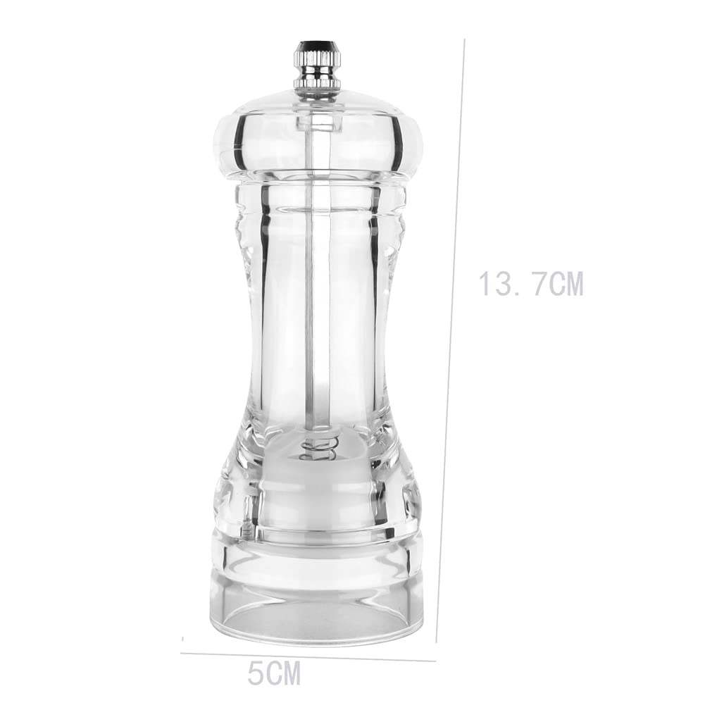 1PC Clear Acrylic Pepper Grinder Mill 5 Inch Salt and Pepper Shaker Salt Grinder Pepper Mill Shakers Refillable with Adjustable Coarseness Ceramic Rotor