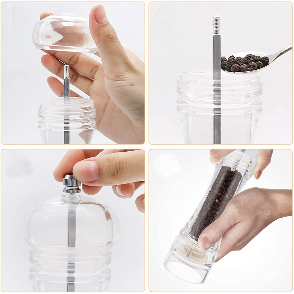 1PC Clear Acrylic Pepper Grinder Mill 5 Inch Salt and Pepper Shaker Salt Grinder Pepper Mill Shakers Refillable with Adjustable Coarseness Ceramic Rotor