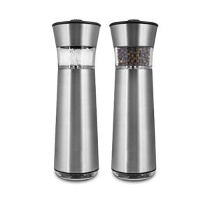 Kalorik Electric Gravity Salt and Pepper Grinder, PPG 44892, Automatic Stainless Steel Spice Grinder Easy Tilt and Grind, Stainless Steel.