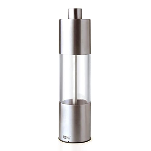 Adhoc Classic Medium Pepper or Salt Mill - Acrylic Salt & Pepper Grinders with Grinder Closing Mechanism - Refillable Spice Tool - Hand Wash Kitchen Gadget - Stainless Steel