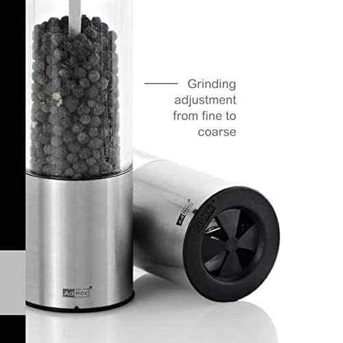 Adhoc Classic Medium Pepper or Salt Mill - Acrylic Salt & Pepper Grinders with Grinder Closing Mechanism - Refillable Spice Tool - Hand Wash Kitchen Gadget - Stainless Steel