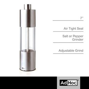 Adhoc Classic Medium Pepper or Salt Mill - Acrylic Salt & Pepper Grinders with Grinder Closing Mechanism - Refillable Spice Tool - Hand Wash Kitchen Gadget - Stainless Steel