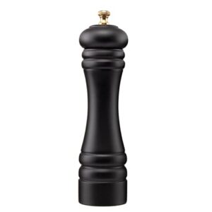 black pepper mill or salt grinder refillable, adjustable coarseness wooden salt grinder with ceramic grinding mechanism for home, kitchen, barbecue, party-8 inch (black+ gold)