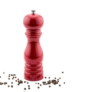 restaurantware 7.5-in classic french pepper mill: perfect for restaurants, cafes, & catered events - adjustable coarseness pepper grinder - high gloss red environment-friendly rubberwood - 1-ct