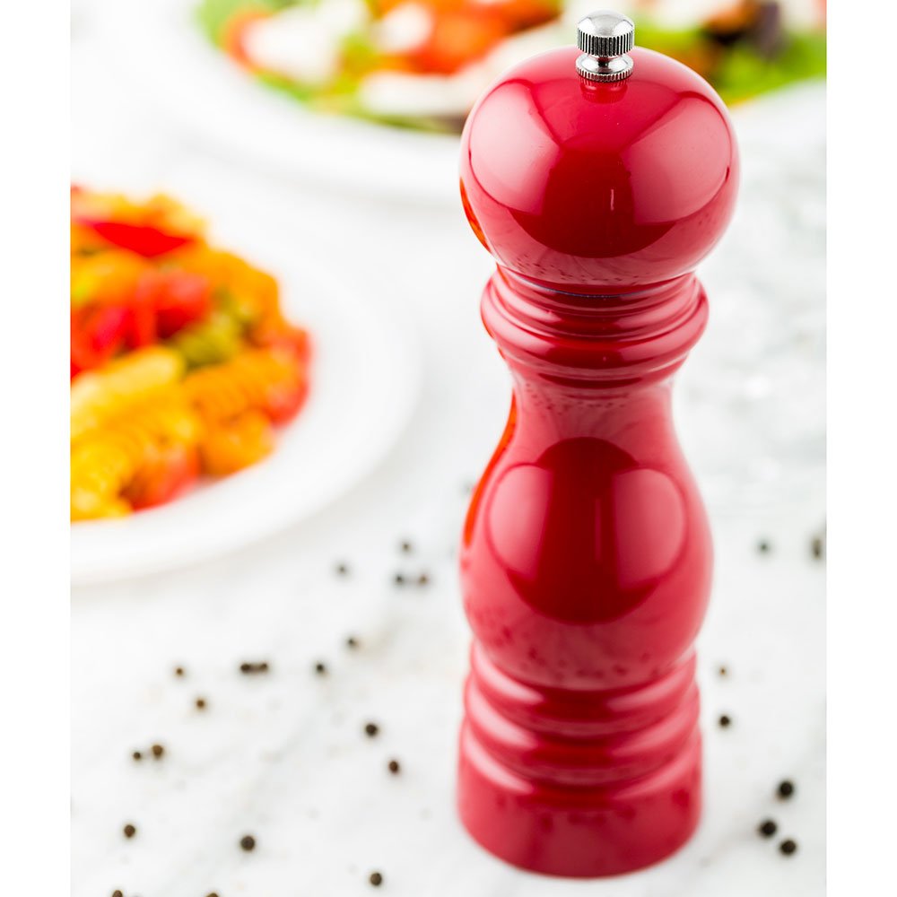 Restaurantware 7.5-IN Classic French Pepper Mill: Perfect for Restaurants, Cafes, & Catered Events - Adjustable Coarseness Pepper Grinder - High Gloss Red Environment-Friendly Rubberwood - 1-CT