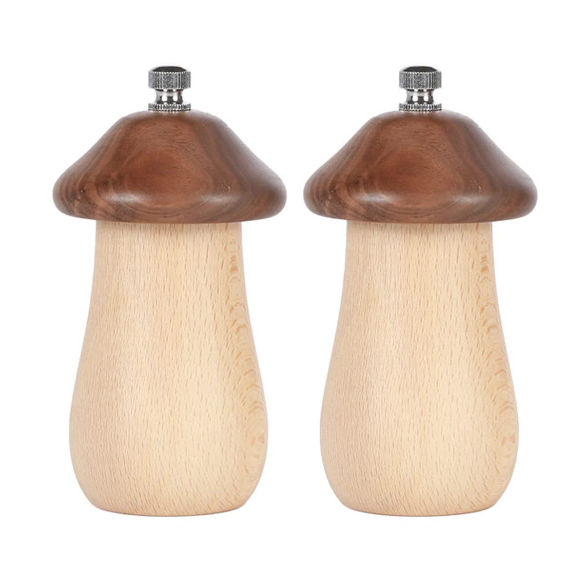 Sizikato 2pcs Cute Mushroom Wooden Pepper Grinder Mill