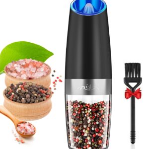 Gravity Electric Salt Ginder Pepper Grinder, Automatic Pepper and Salt Mill Grinder Battery-Operated with Adjustable Coarseness, LED Light, One Hand Operated