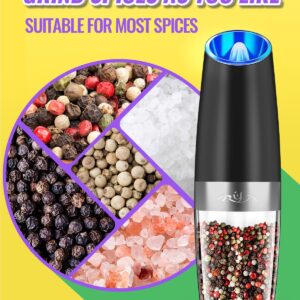 Gravity Electric Salt Ginder Pepper Grinder, Automatic Pepper and Salt Mill Grinder Battery-Operated with Adjustable Coarseness, LED Light, One Hand Operated