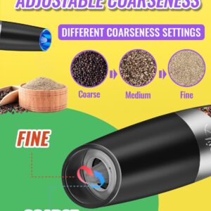 Gravity Electric Salt Ginder Pepper Grinder, Automatic Pepper and Salt Mill Grinder Battery-Operated with Adjustable Coarseness, LED Light, One Hand Operated