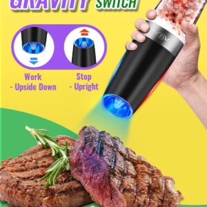 Gravity Electric Salt Ginder Pepper Grinder, Automatic Pepper and Salt Mill Grinder Battery-Operated with Adjustable Coarseness, LED Light, One Hand Operated