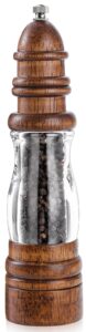 leden wood pepper grinder mill, manual salt and pepper mills refillable with visible window, pepper shakers, salt mill, adjustable coarseness fine to coarse, 8.6 inches (1 pack)