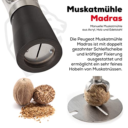 Peugeot - Madras Manual Nutmeg Mill - Spice Grinder - Stainless Steel, Acrylic & Beechwood, Chocolate