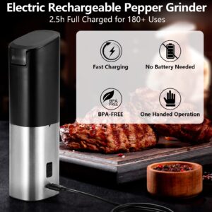 Rechargeable Salt or Pepper Grinder,NisuAM Gravity Automatic Pepper Mill with White LED light, One Handed Operation Spice Grinder ，Upgraded Salt Grinder Adjustable Coarseness, Refillable, No Battery