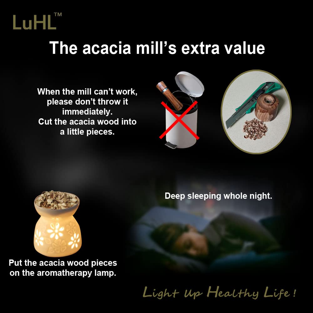 LuHL™ 8 inch Small pretty waist Acacia wooden pepper or salt mill, manual spice grinder