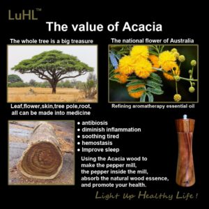 LuHL™ 8 inch Small pretty waist Acacia wooden pepper or salt mill, manual spice grinder