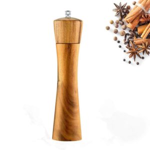 wood salt and pepper grinder mill - noryee manual wooden salt grinder pepper mill shakers refillable with adjustable coarseness ceramic rotor - 8.5 inch (1 pack)