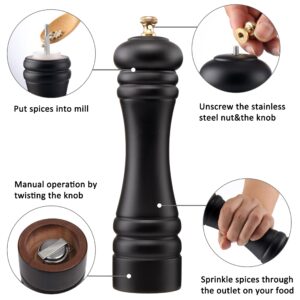 Black Pepper Mill Grinder Classic Pepper Grinder with Adjustable Stainless Steel Precision Mechanism Suitable for Home, Kitchen, Barbecue, Party (Black+ Gold, 12 In)