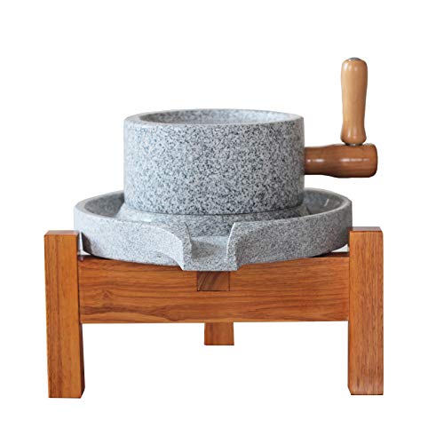 Coffee Grinder,Stone Mill,Hand Stone Mill, Grinding Wet Soybean Milk, Wheat Flour, Corn Juice, Sesame Seeds, Almonds,Peppers,Spices, Mung Beans,with Wooden Frame (7.87 * 11.8, White)