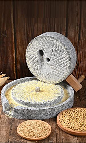 Coffee Grinder,Stone Mill,Hand Stone Mill, Grinding Wet Soybean Milk, Wheat Flour, Corn Juice, Sesame Seeds, Almonds,Peppers,Spices, Mung Beans,with Wooden Frame (7.87 * 11.8, White)