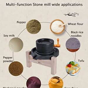 Coffee Grinder,Stone Mill,Hand Stone Mill, Grinding Wet Soybean Milk, Wheat Flour, Corn Juice, Sesame Seeds, Almonds,Peppers,Spices, Mung Beans,with Wooden Frame (7.87 * 11.8, White)