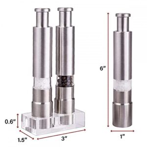 jessie Salt and Pepper Grinder, Thumb Press Grinder, Stainless Steel Salt Pepper Mill for Home Kitchen (Silver spring built-in single)