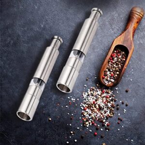 jessie Salt and Pepper Grinder, Thumb Press Grinder, Stainless Steel Salt Pepper Mill for Home Kitchen (Silver spring built-in single)