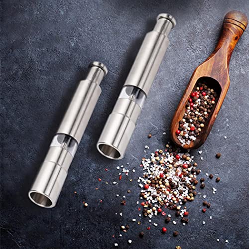 jessie Salt and Pepper Grinder, Thumb Press Grinder, Stainless Steel Salt Pepper Mill for Home Kitchen (Silver spring built-in single)