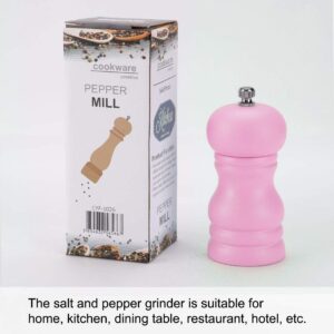 uxcell Salt and Grinder 4.5 Inch Wooden Mills Shakers with Adjustable Coarseness for Seasoning Meal Prep Cooking Dining Pink