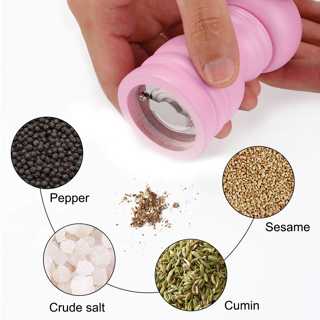 uxcell Salt and Grinder 4.5 Inch Wooden Mills Shakers with Adjustable Coarseness for Seasoning Meal Prep Cooking Dining Pink