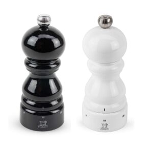 peugeot paris u'select 5-inch pepper & salt mill set, black & white lacquer