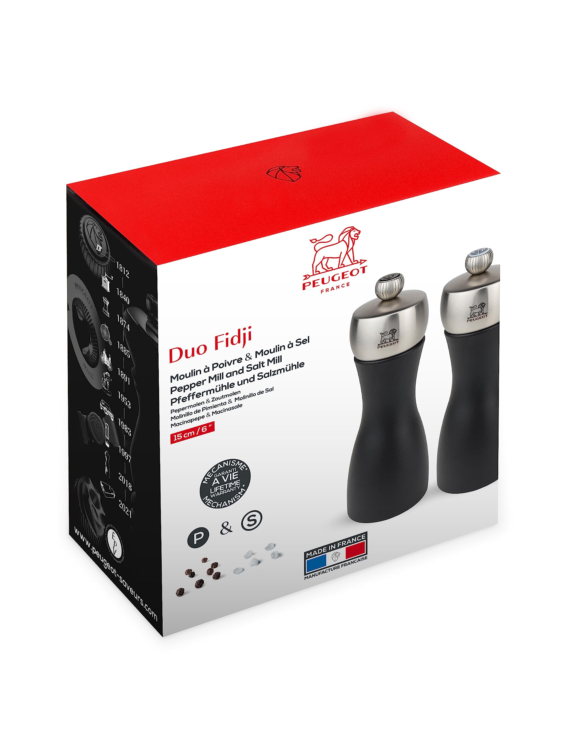 Peugeot Fidji 6 inch Black Matte Salt/Pepper Mill Set