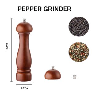 Wooden Pepper Grinder, Adjustable Coarseness Pepper Mill, ADWSET Ceramic Grinding Peppercorn Salt Refillable Kitchen Gadgets, Salt Grinder with Adjustable Rotor/8 inch