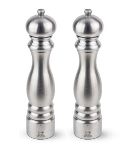 peugeot paris chef u'select stainless steel 12" pepper & salt mill set