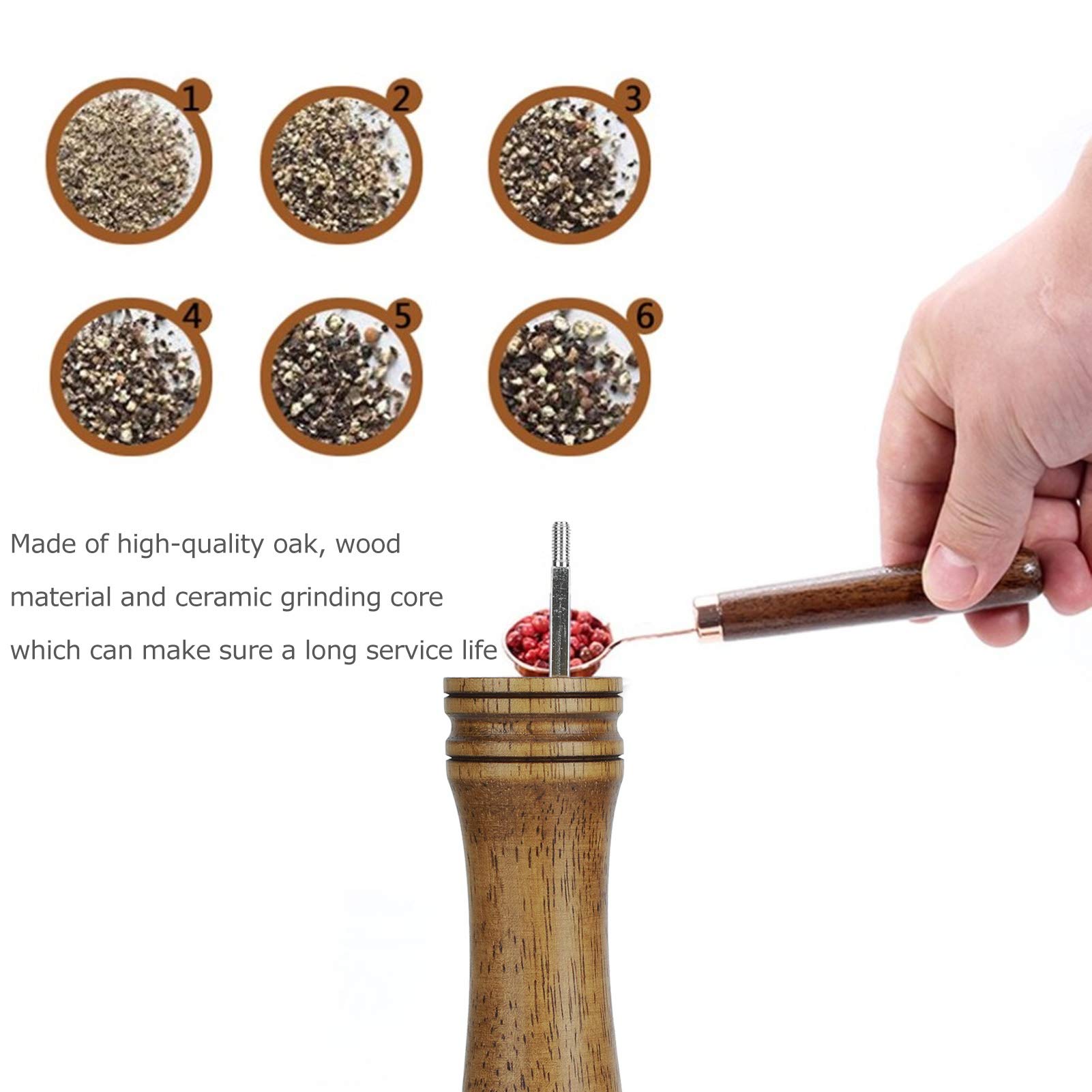 Natudeco Pepper Mills Hand Operated Professional Oak Wood Pepper Grinder High End Salt Pepper Household Wood Salt and Pepper Grinder Manual Spice Salt Pepper Mill Kitchen Tool(10")