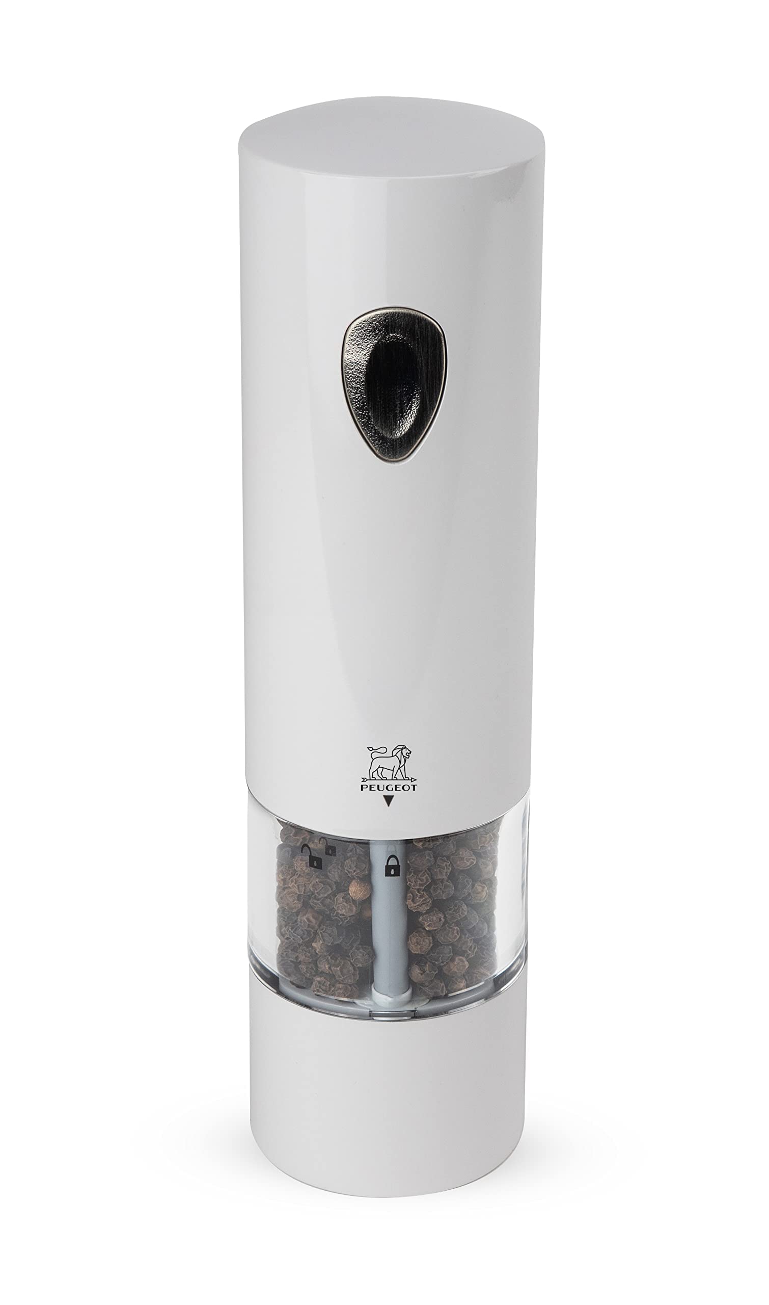 Peugeot PHENIX White Lacquered Stainless Steel Electric Adjustable Pepper Mill, 8-inch