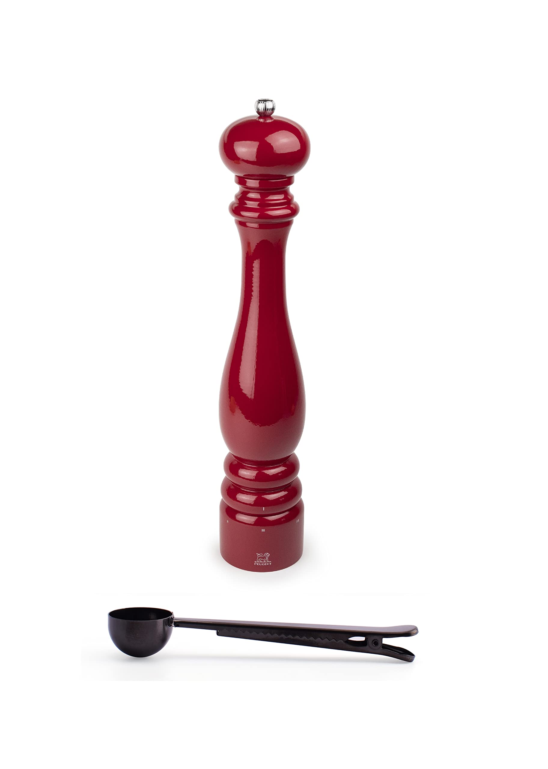 Peugeot Paris u'Select 16-inch Pepper Mill Gift Set, Passion Red - With Stainless Steel Spice Scoop/Bag Clip