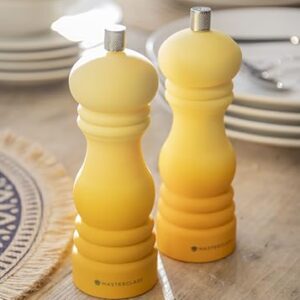 MasterClass Pepper Mill or Salt Grinder with Interchangeable Cap, Plastic, Mustard Yellow Ombré, 17 cm