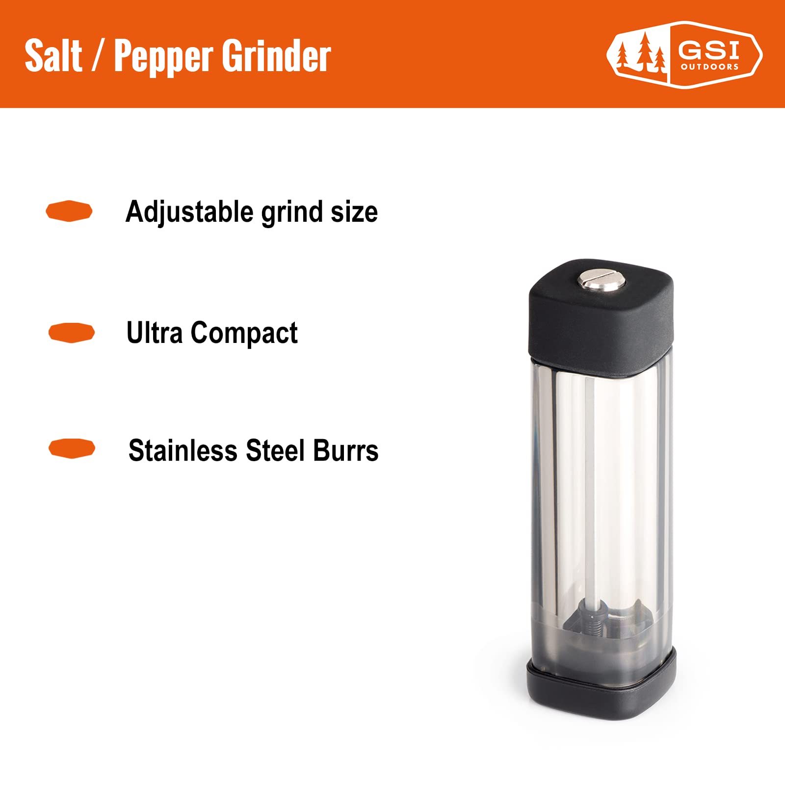 GSI Outdoors Salt Grinder or Pepper Grinder I Lightweight, Camping Spice Mill for Travel, Home Kitchen, Camping