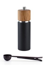 zassenhaus hannover salt grinder mill gift set, 7-inch, matte black/natural olive wood - with stainless steel spice scoop & bag clip