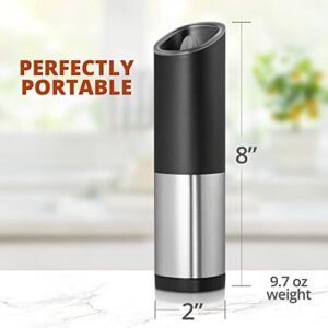 Mata1 Electric Spice Grinder (Black & Silver), Automatic Gravity Salt & Pepper Mill, Refillable w/Adjustable Coarseness, Stainless Steel Battery Operated Electronic Seasoning Grinder