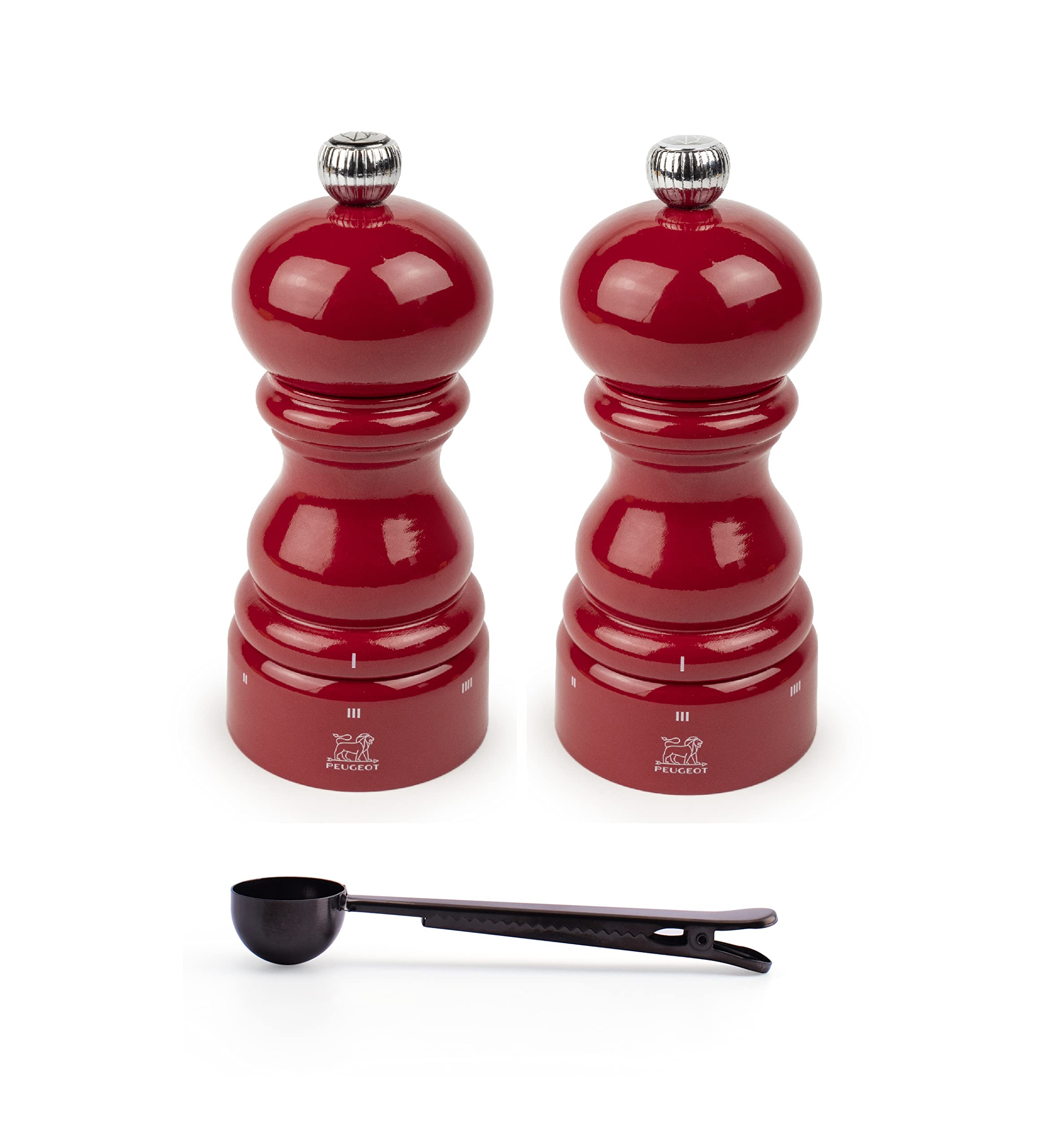 Peugeot Paris u'Select 4.75-inch Salt & Pepper Mill Gift Set, Passion Red - With Stainless Steel Spice Scoop/Bag Clip