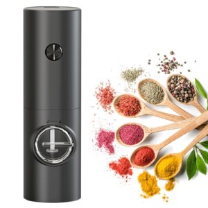 saknaop electric pepper grinder，pepper salt mill grinder refillable with gravity sensor switch, salt grinder spice grinder with adjustable coarseness and led blue light,battery operated