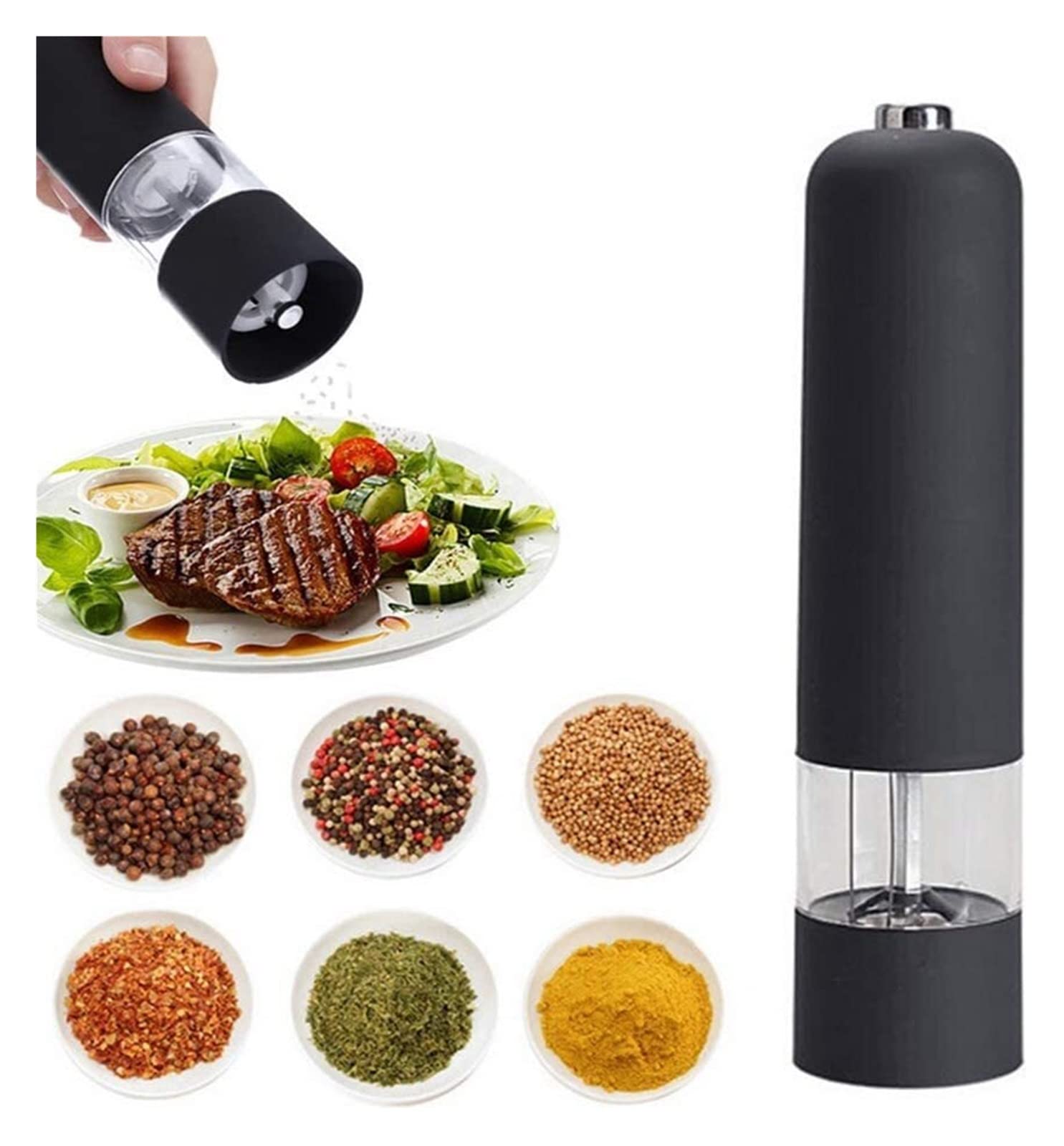 Pepper Grinder Pepper Mill Electric Salt And Pepper Grinder Set，Automatic, Battery Operated ABS Spice Mills Pepper Grinders Pepper Mills (Color : Yellow, Size : 22.5 * 5.2cm)