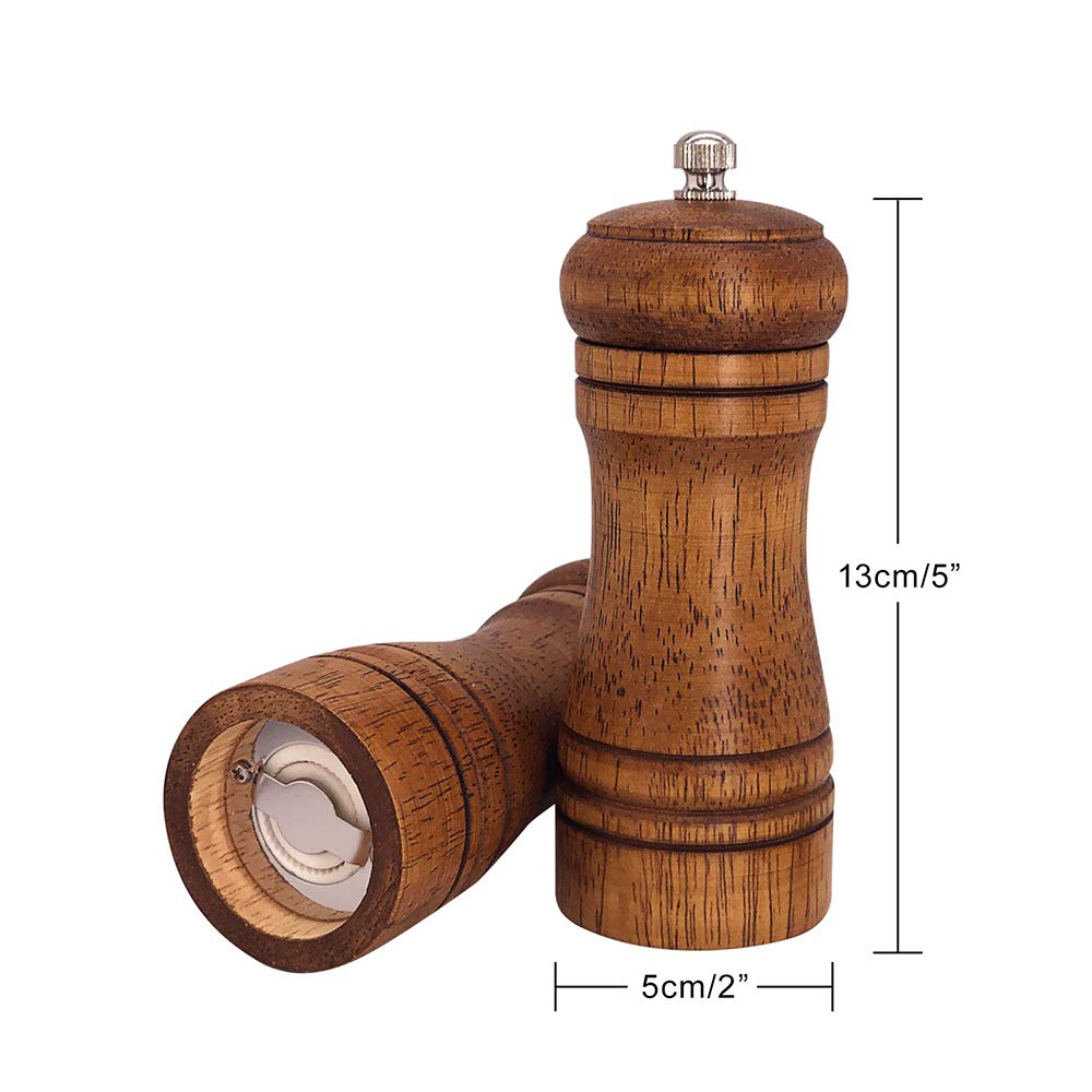 EpinItd Wooden Pepper Mill, Ceramic Burr Adjustable Coarseness Pepper Grinder, Durable Manual Spice Pepper Mills Easily Refillable and Great Use, 5 Inch Brown