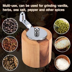 Wooden Pepper Grinder, Manual Peppercorn Spices Mill 2.56 * 3.15 Inch Wood Stainless Steel Ceramic Grinding Chili Herbs Crusher Tool with Long Crank