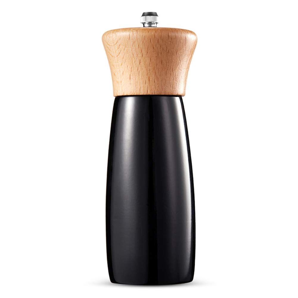 MKLZ Wood Salt and Pepper Grinder, 6 Inch Wooden Adjustable Manual Spice Crack Mill, Refillable Salted Grinding Shakers with Ceramic Rotor for Kitchen Cooking (Black)