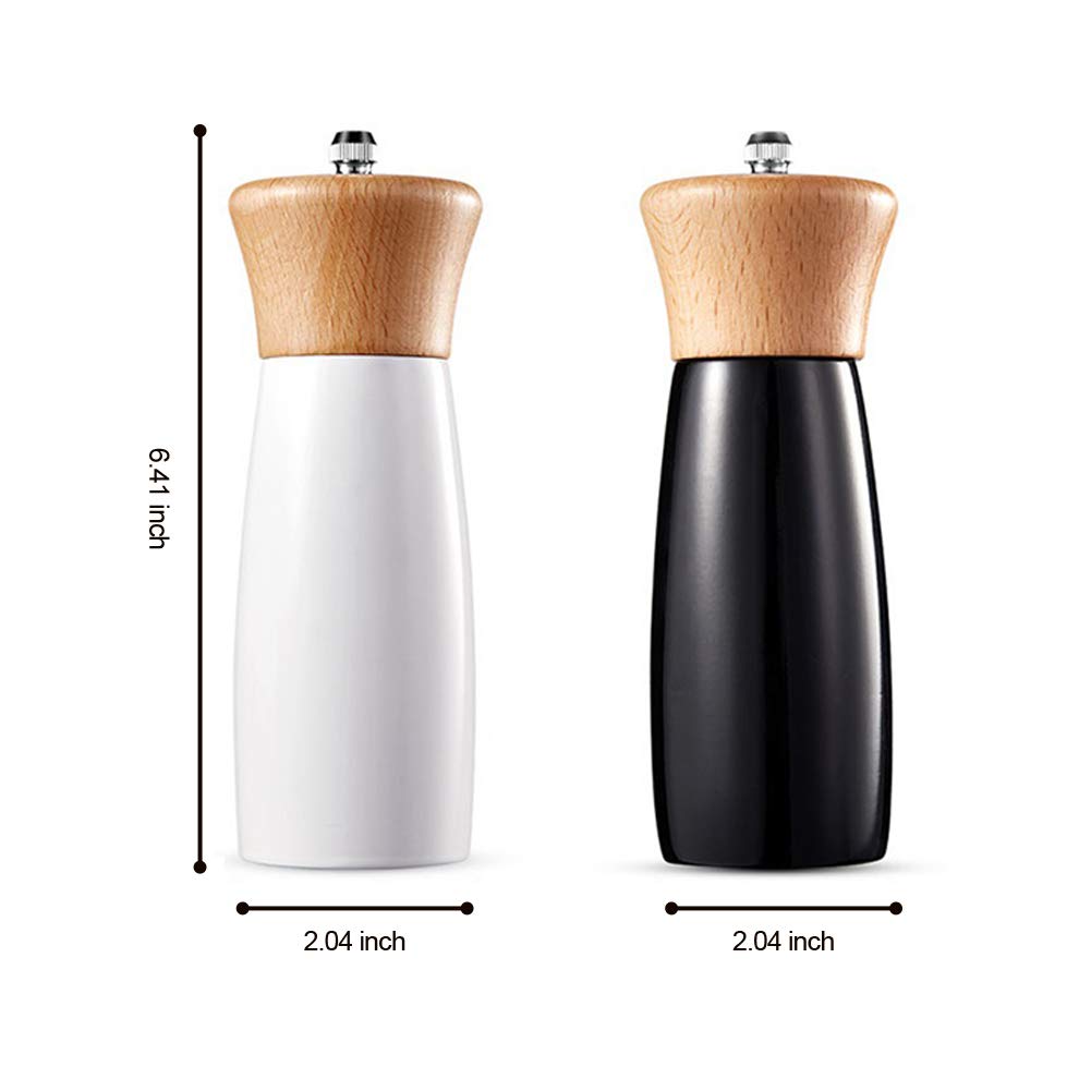 MKLZ Wood Salt and Pepper Grinder, 6 Inch Wooden Adjustable Manual Spice Crack Mill, Refillable Salted Grinding Shakers with Ceramic Rotor for Kitchen Cooking (Black)