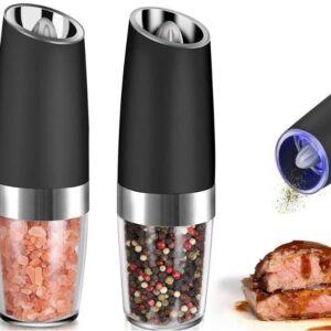 Electric Salt & Pepper Grinders - Black One Hand Grinder - Gifts for Him, Gifts for Home, Stocking Stuffer - 2 Pack