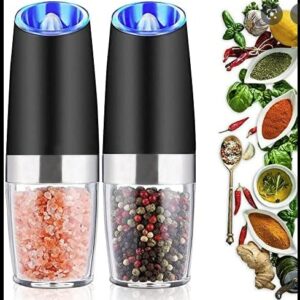 Electric Salt & Pepper Grinders - Black One Hand Grinder - Gifts for Him, Gifts for Home, Stocking Stuffer - 2 Pack